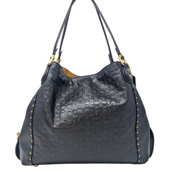 Coach | Bags | Coach Edie Embossed Leather Rivets Shoulder Black Bag ...